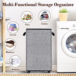 PHESWISOM 90L Large Rolling Laundry Hamper, Laundry Basket with Wheels and Handle for Storage, Dirty Clothes Hamper for Laundry, Tall Laundry Basket, Collapsible Laundry Hamper for Bathroom Dorm, Grey