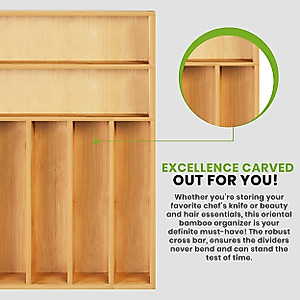 Utopia Kitchen Bamboo Drawer Organizer for Kitchen Utensils, Large Cutlery, and Silverware, Flatware Holder Tray, Natural, 7 Compartments