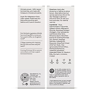 Glow Botanica - Magnesium Lotion with Collagen - Magnesium Cream - Bedtime Routine Sleep Lotion - The Highest Concentration of Genuine Zechstein Magnesium Chloride - 5.3Oz