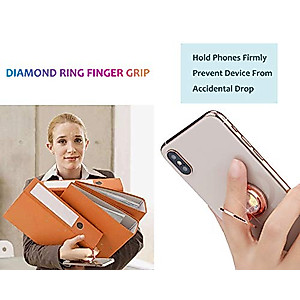 lenoup Glitter Bling Bling Phone Ring Holder, Sparkle Phone Ring Artificial Diamond Stand, Rhinestone Cell Phone Finger Ring for Phones,Pad(Rose Gold)