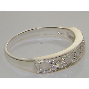 LetsBuyGold 14k White Gold Natural Diamond and Opal Womens Band Ring (0.18 cttw, H-I Color, I2-I3 Clarity)