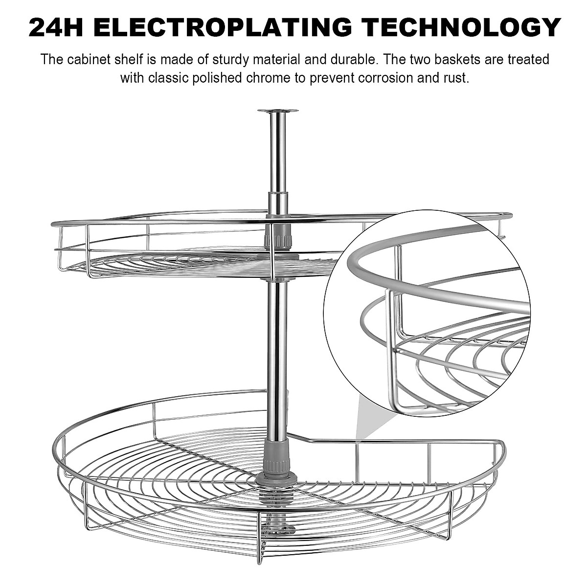 LIVOSA 32" Kidney Shaped Organizer Lazy Susan, 2-Shelf Stainless Steel Kitchen Kidney Shaped Organizer/Rotating Bask