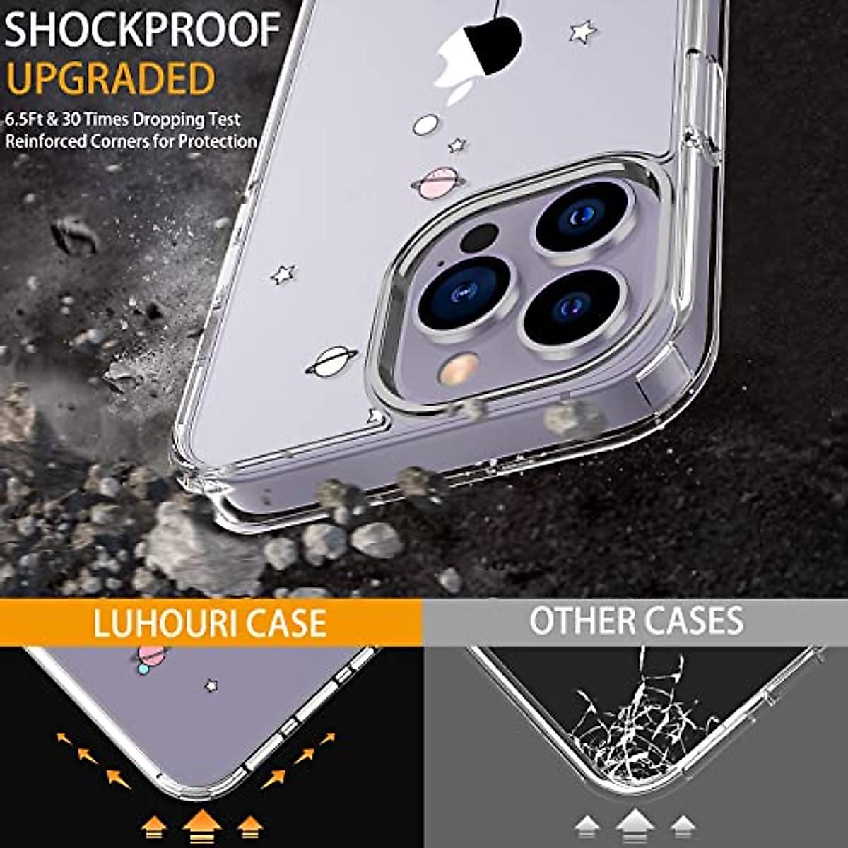 LUHOURI iPhone 14 Pro Max Case with Screen Protector, Clear Fashion Designs Protective Phone Cover for Women Girls, Slim Durable Phone Case for iPhone 14 Pro Max 6.7" Astronaut in The Space