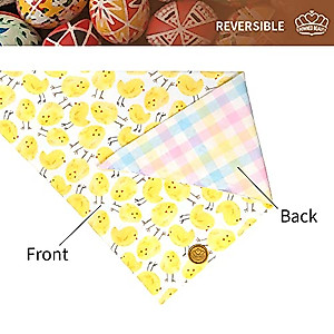 Crowned Beauty Easter Dog Bandanas Large 2 Pack, Eggs Chicks Set,Stars Plaid Adjustable Triangle Holiday Reversible Scarves for Medium Large Extra Large Dogs Pets