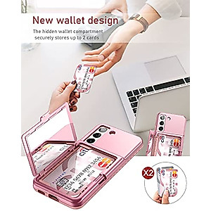 WeLoveCase Samsung Galaxy S22 Case Wallet Case with Credit Card Holder & Hidden Mirror, All-Round Protection Shockproof Phone Cover Designed for Samsung Galaxy S22 5G, 6.1 inch Rose Gold