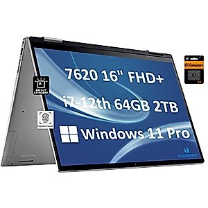 Dell Inspiron 7620 16" WUXGA 2-in-1 Touchscreen Business Laptop (Intel 12-core i7-1260P, 64GB RAM, 2TB SSD) 13-Hour Battery Life, Backlit, Fingerprint, Thunderbolt 4, FHD Webcam, IST Card, Win 11 Pro
