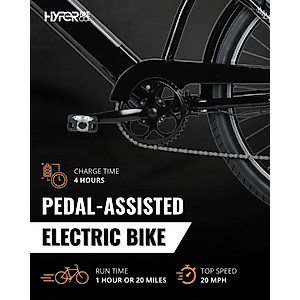 Hyper Bicycles E-Ride 26" Men's 36V Electric Cruiser E-Bike with Pedal-Assist, 250W Motor, Black