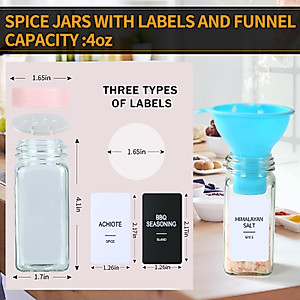GMAMXD 24 Glass Spice Jars with Labels,Spice Jar Set,4oz Seasoning Containers,Spice Containers with Pink Airtight Lids and Shaker Lids,Square Empty Spice Bottles, 492 Labels,2 Marker Pens,1 Funnel