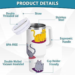 Nexawaveo Cats Do Different Yoga Poses Tumbler with Handle and Straw 30-40 oz Lid Cup Holder Compatible for Travel Insulated Stainless Steel Cup Food Grade PP Gifts for Him Her BPA-free