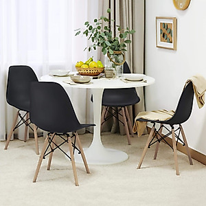 Yaheetech Dining Chairs Modern Mid Century Chairs DSW Shell Eiffel Armless Side Chairs for Kitchen Living Room Lounge, Black, 4pcs