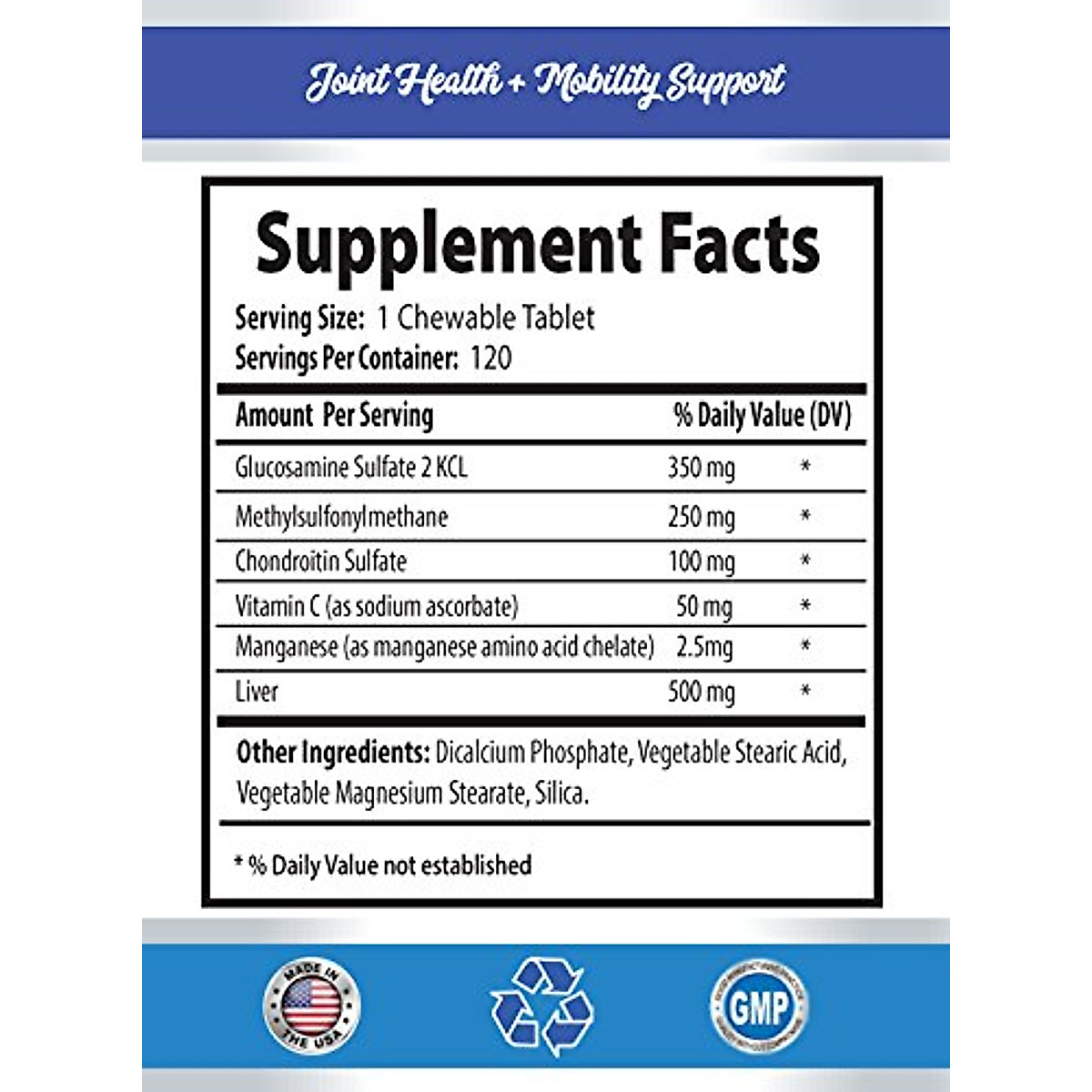 Hip and Joint Dog Supplement - Hip & Joint Support - for Dogs - Chewable - Dog glucosamine Soft Chews - 1 Bottle (120 Chewable Tablets)