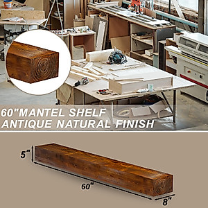 LOVMOR Floating Fireplace Mantel-60in Wood Mantels for Over Fireplace,Wall Mount Fireplace Mantel Shelves,Natural Mantels Over Fireplace | 60" x 8" x 5"-Wood Brown