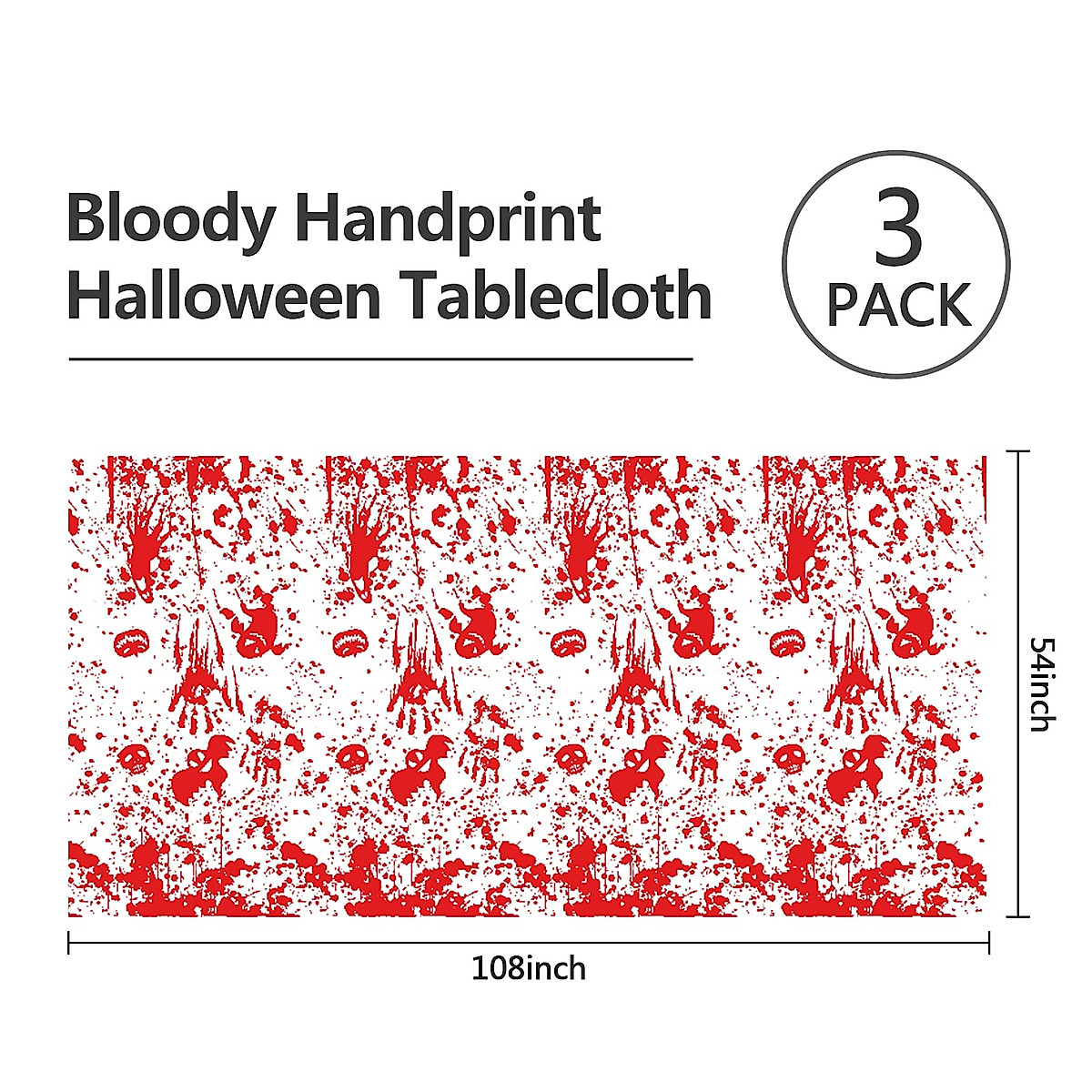 joybest 3 Pack Halloween Bloody Handprint Tablecloth - 54 x 108 Inch Waterproof Disposable Plastic Table Covers for Halloween Party Supplies Decoration, Dinner Party and Horror Theme Party