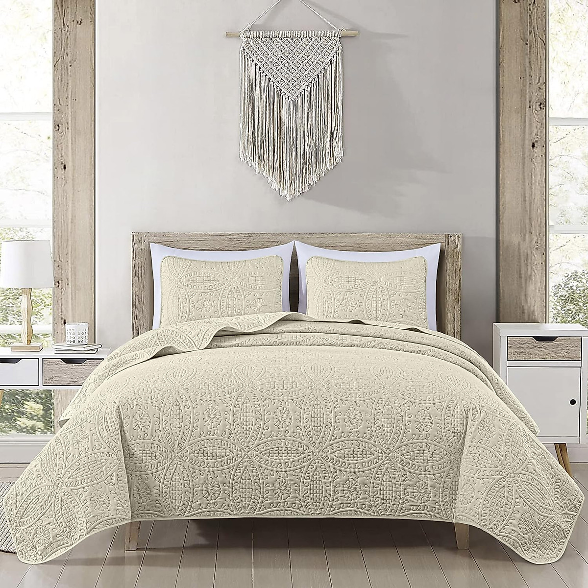 Chezmoi Collection Austin 3-piece Oversized Bedspread Coverlet Set (King, Ivory)