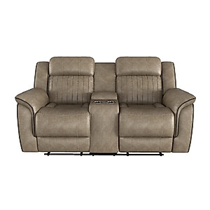 Lexicon Centeroak Contemporary Microfiber Reclining Loveseat in Sandy Brown
