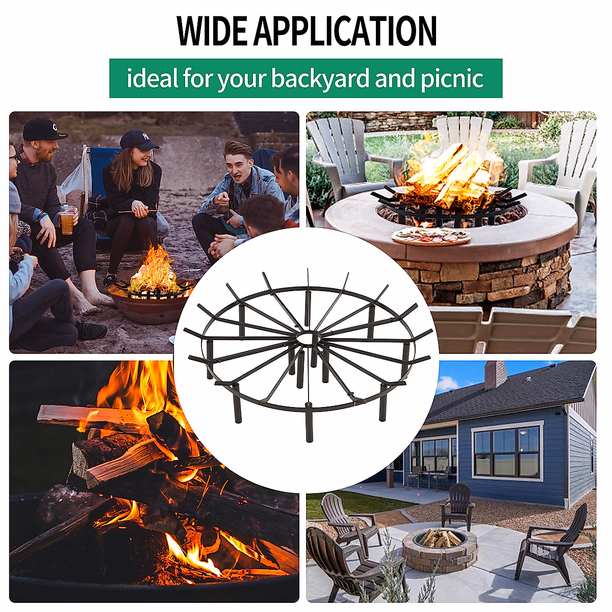 32in Fire Grate Log Grate, Round Spider Wagon Wheel Firewood Grates, Heavy Duty Fire Pit Grate for Outdoor Campfire, Hearth Wood Stove and Outdoor Camping Fire Pit Black