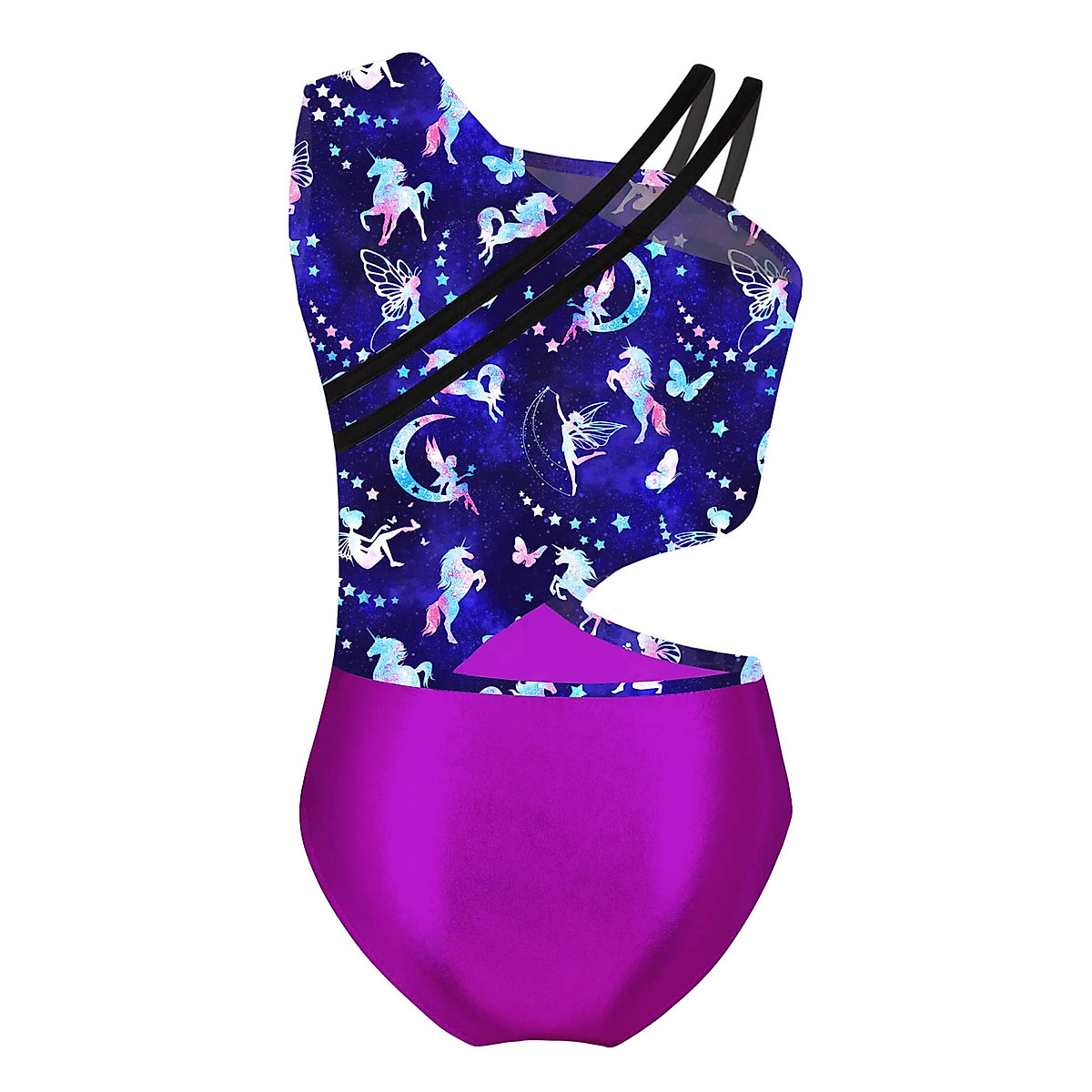 TiaoBug Kids Girls Ballet Dance Gymnastics Leotard Shiny Metallic Unitard One Piece Bodysuit Dance Wear Purple 8 Years