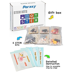 Poraxy 6 in 1 STEM Toys for Kids Ages 8-12, STEM Kits, 3D Wooden Puzzles, Educational Science Projects Building Model Kits, Birthday Gifts for Boys and Girls Ages 7 8 9 10 11 12 13 Years Old