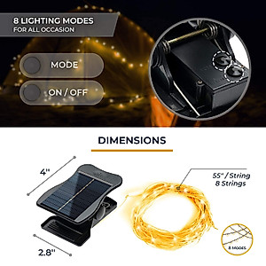 VOOKRY Solar Umbrella Lights Outdoor, Waterproof Solar Powered Patio Umbrella Lights Cordless 8 Modes LED Umbrella Patio Lights for Beach Tent Camping Garden Party Decoration(Warm White)