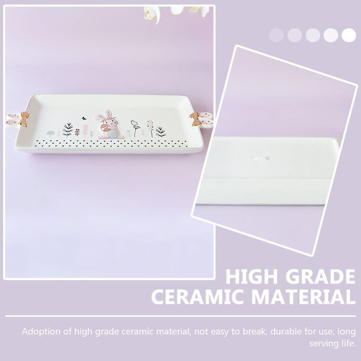 Cabilock Ceramic Serving Tray Easter Bunny Plates Food Serving Tray Dessert Plate Easter Party Plates Salad Plate Fruit Plate Serving Plate