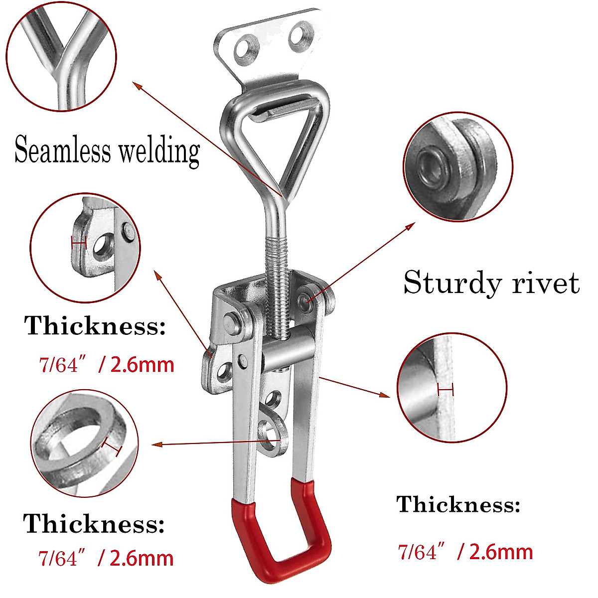Accessbuy Toggle Latch Clamp 4002 Style,550Lbs Holding Capacity,Toggle Latches with Lock-Hole,Adjustable Heavy Duty Medium Latch for Smoker lid,ToolBox Cases and More (5.7inch)