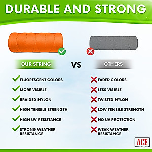 Orange Mason Line String Line - #18 Braided Nylon String - 500 Ft Length - Nylon Twine for Gardening Or Masonry Tools - Perfect Construction String for A String Level, Twine String for Gardening