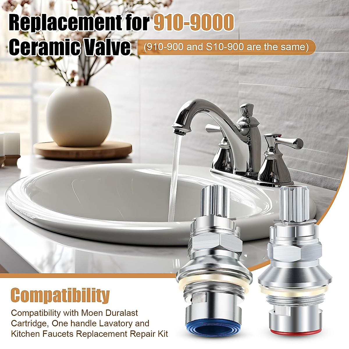 Enhon 2 Pack Ceramic Disc Cartridge Replacement for 910-9000, Compatible with Price Pfister Hot & Cold Ceramic Valve, For Use on Two Handle Lavatory and Kitchen Faucets, 12 Point Broach