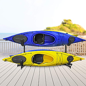 RaxGo Freestanding kayak Rack for 4, Heavy Duty Floor Storage Holder for Four-Kayak, SUP, Canoe & Paddleboard for Indoor, Outdoor, Garage, Shed, or Dock, Adjustable Height