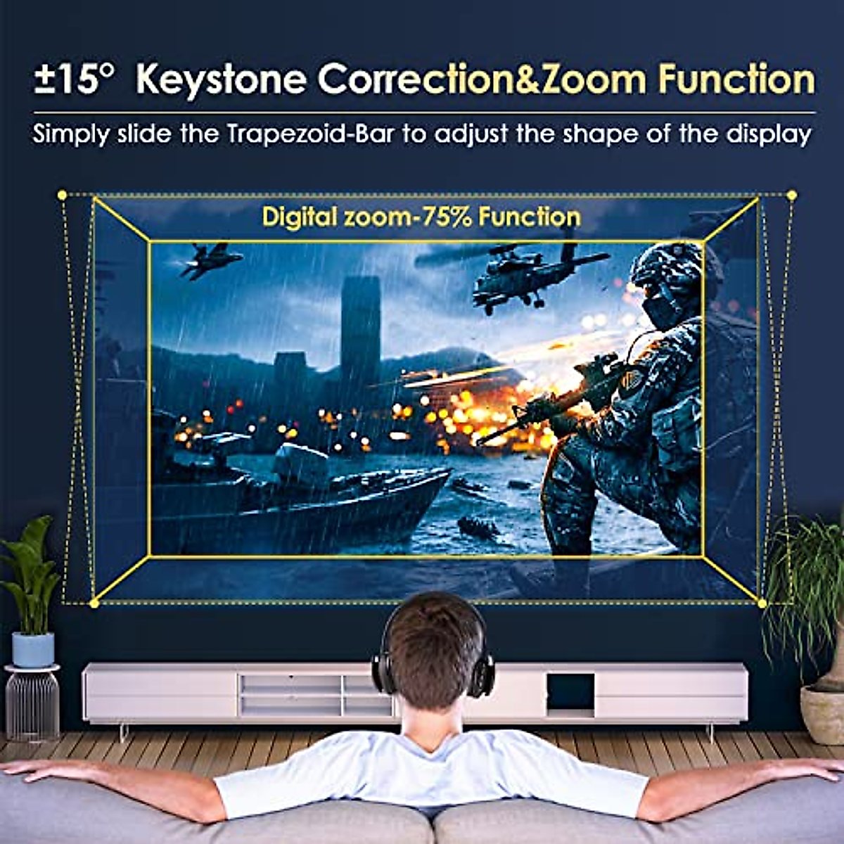 Native 1080p HD Projector, WiFi Bluetooth Projector, 5G WiFi Projector Portable Home Theater Video Projector Compatible w/ HDMI, VGA, USB, iOS&Android Smartphone