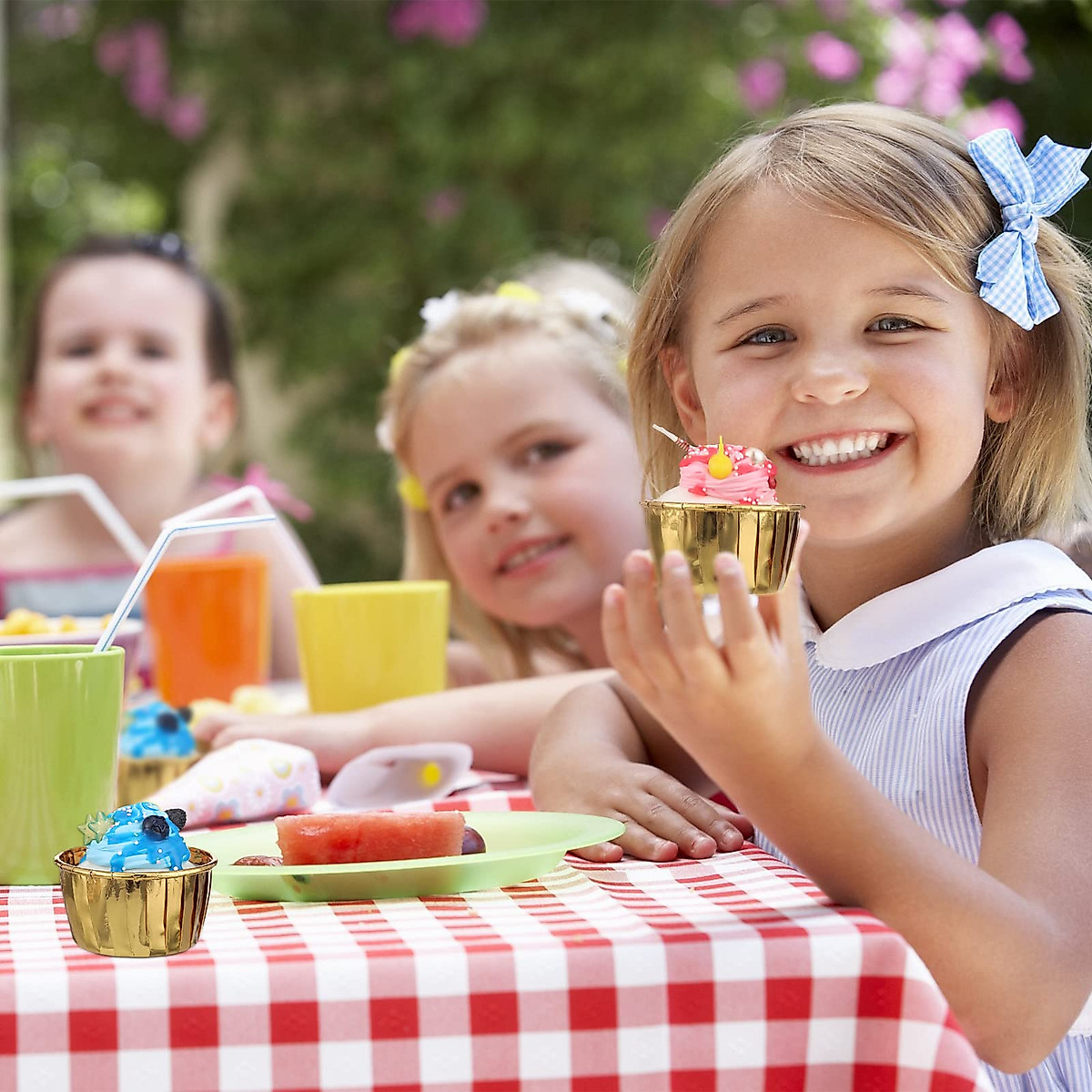 Gandeer 300 Pack Gold Cupcake Cups Disposable Foil Muffin Liners 3.5 oz Wrappers for Baking Aluminum Paper Mini Metallic Party Wedding Festival