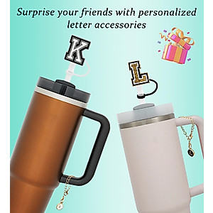 （3 +3) 3PCS Nuozme Straw Cover 10mm For Stanley Tumbler Cup Reusable Straw Cap Topper with 3 Initial Letter Charms Accessories Name ID Personalized Handle Charm For Stanley 30&40 Oz Cup Tumbler