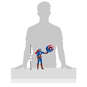 Avengers Marvel Titan Hero Series Blast Gear Captain America, 12-Inch Toy, with Launcher, 2 Accessories and Projectile, Ages 4 and Up , Blue