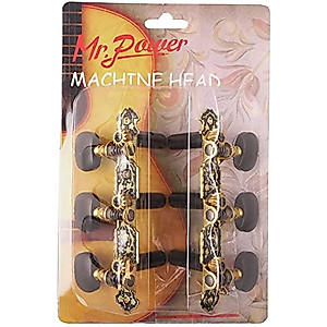 Mr.Power Guitar Tuners Machine Heads 3+3 Set Tuning Keys String Pegs for Classical Guitar (Short Black, Black Button)