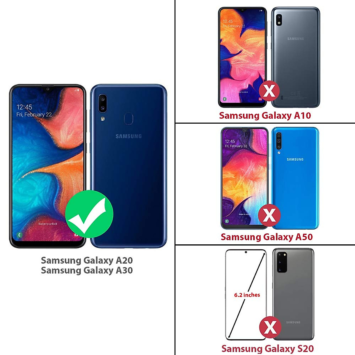 TJS Compatible with Samsung Galaxy A20 Case, Galaxy A30 Case, with Tempered Glass Screen Protector Metal Ring Magnetic Support Kickstand Heavy Duty Drop Protector Phone Case (Black)