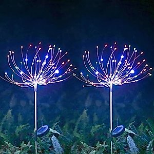 La Farah Solar Garden Lights Outdoor ,2 Lighting Modes, 120 LEDs Waterproof Solar Powered Garden Ornaments Starburst Firework Pathway Lights for Flowerbed Lawn Patio -2 Pack (Colorful)