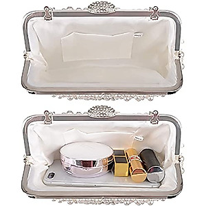 LIFEWISH Womens Pearl Evening bag Cascading Bead Rhinestone Fancy clutch purses