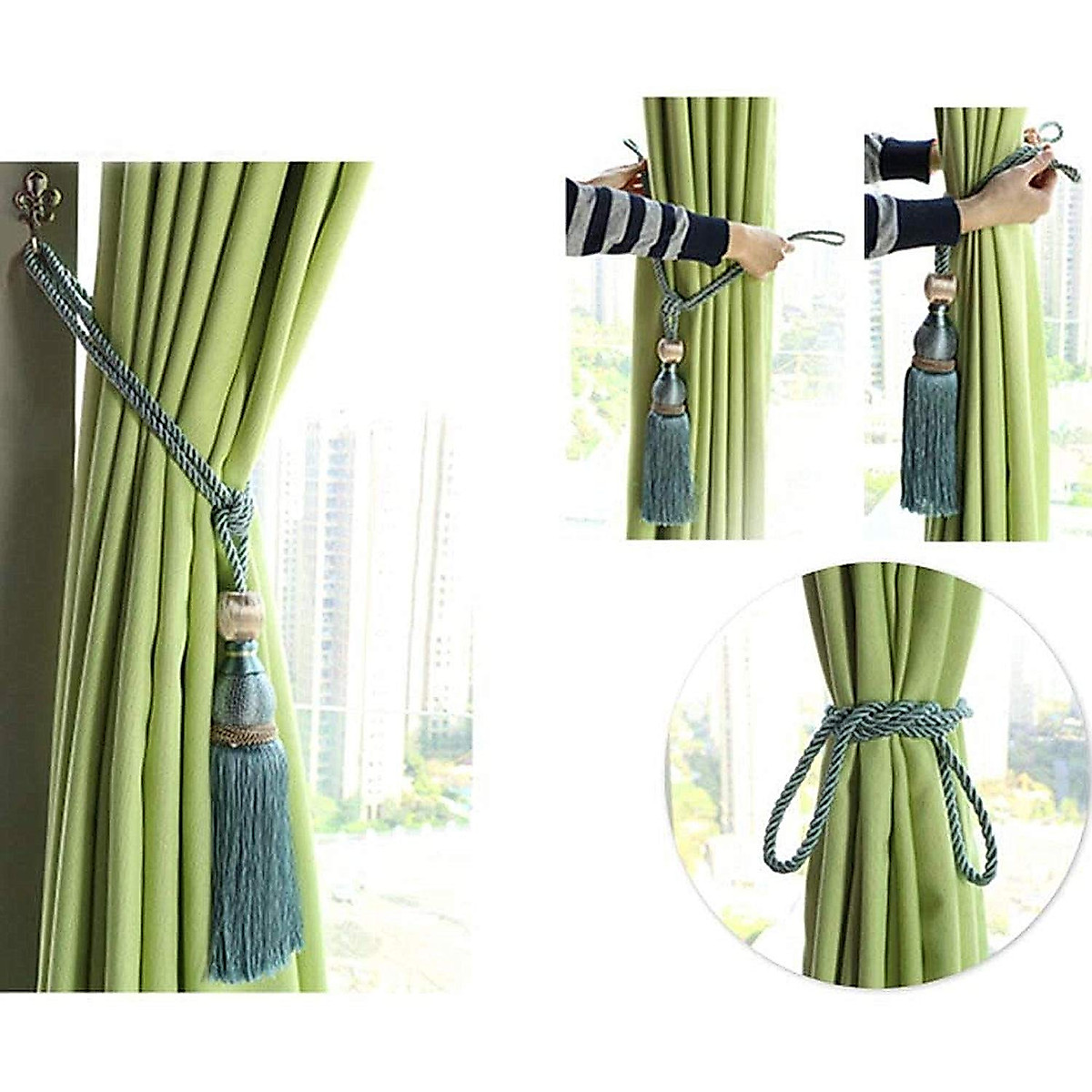 Selling Wonderful Curtain Holdbacks Curtains Tiebacks Home Decorative Braided Buckle Fastener Accessories Window Drapery Ball Tassels Tiebacks, Set of 2(Light Blue)