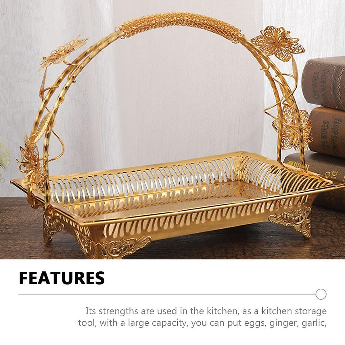 Cabilock Countertop Fruit Basket Bowl Vegetable Tray Iron Handle Fruit Basket European Style Metal Snack Serving Plate Nuts Bread Storage Tray Vintage Containers Dish Candy Holder