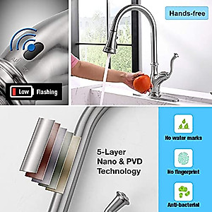 APPASO Touchless Kitchen Faucet, Motion Sensing Activated Hands-Free Kitchen Faucet with Pull Down Sprayer, Single Handle Smart Hands-free Stainless Steel Brushed Nickel, Easy to Install & Spot Resist