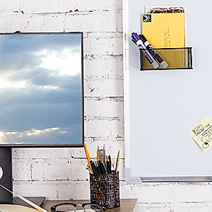 MyGift Matte Black Metal Magnetic Marker Holder for Whiteboard, Office Supplies and Accessory Storage Mesh Baskets for Fridge, Set of 6