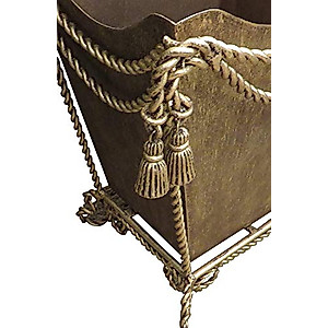 MY SWANKY HOME Luxe Antique Style Gold Iron Waste Basket Swag Tassel Ornate Romantic Bathroom
