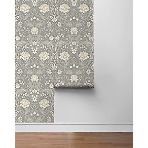 NextWall Honeysuckle Trail Floral Peel and Stick Wallpaper (Daydream Grey)