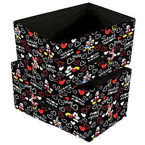 Kuber Industries Disney Mickey Print Non Woven Closet Organizer Box with Handle|Wardrobe Organizer Cube|Easily Collapsible|Size 42 x 29 x 22 CM|Pack of 2 (Black)-KUBMART16027