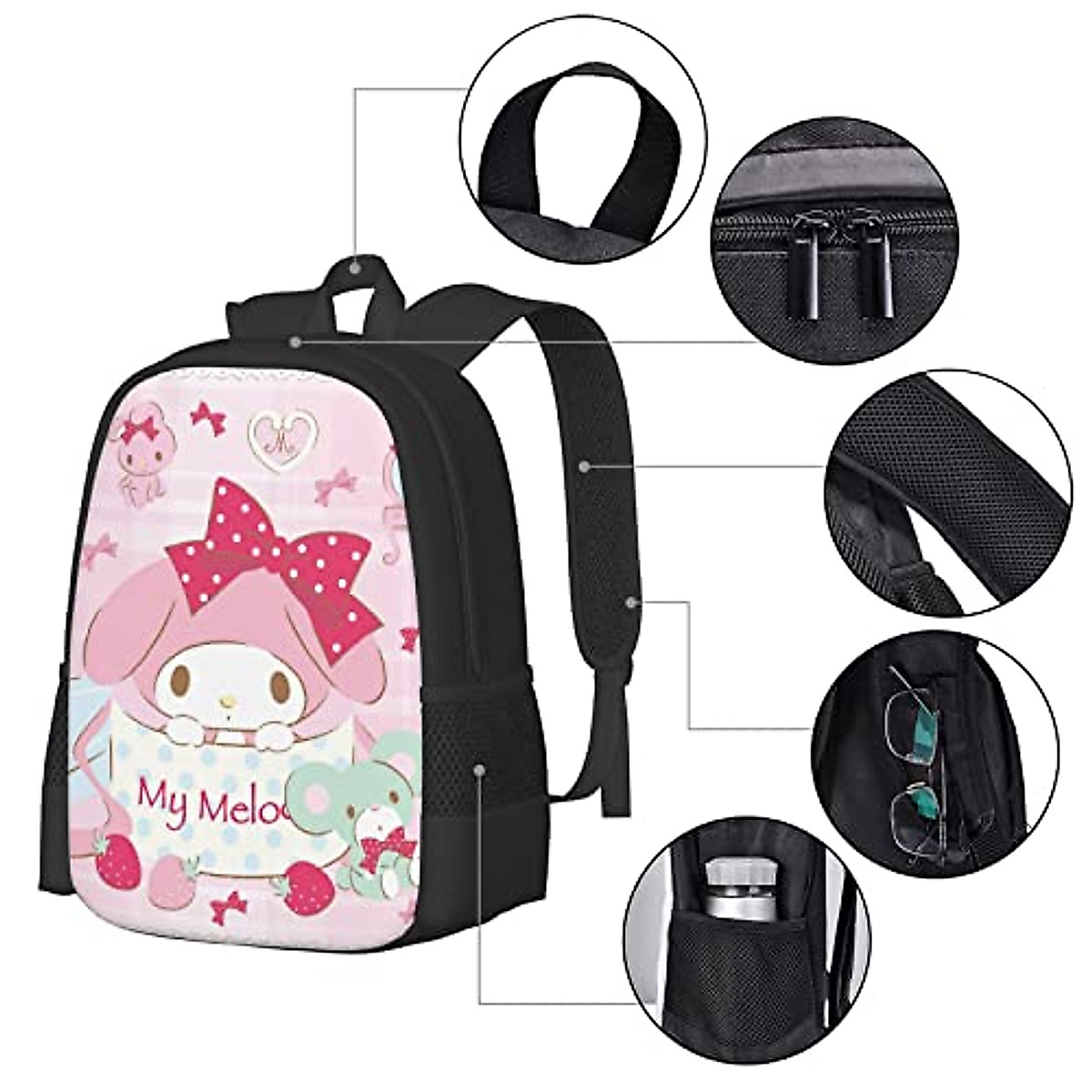 DIEZ Cartoon 3d Print Backpack My Bunny Melody Backpack Lightweight Travel Laptop Bag Adults Anime My Bunny Melody Fans Gifts