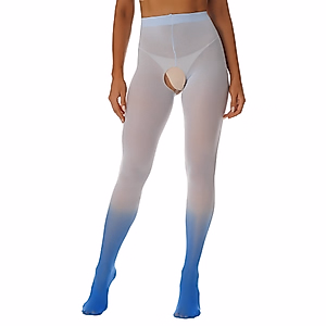 YiZYiF Women's 12 Denier Thigh High Silky Sheer Hollow Out Tights Footed Tights Silk Stockings Blue A One Size