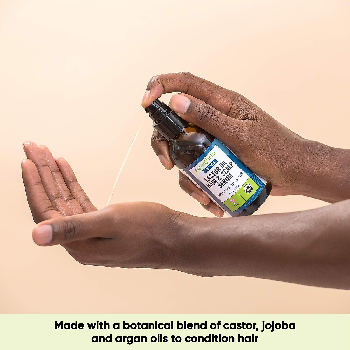 Sky Organics Men's Organic Castor Oil Hair & Scalp Serum for Hair, USDA Certified Organic to Moisturize, Support & Condition, 4 fl. Oz