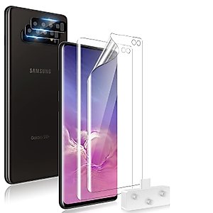 TOCOL 2+2 Pack Fit for Samsung Galaxy S10 Plus - 2 Pack TPU Screen Protector and 2 Pack Camera Lens Protector, Alignment Frame, Easy Installation, Bubble Free, Support Ultrasonic Fingerprint