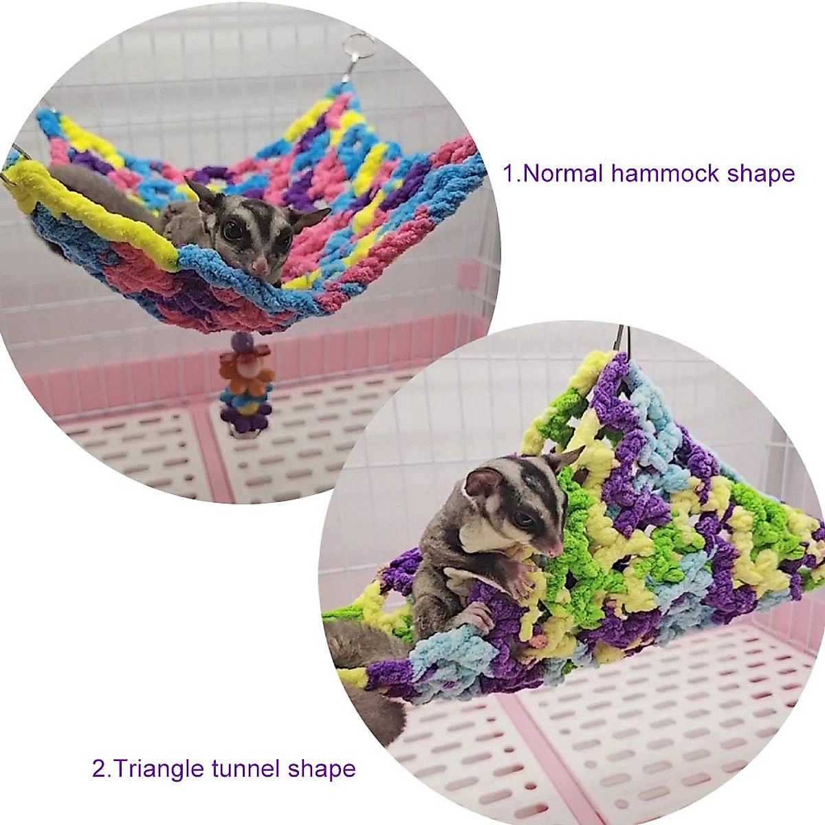 Oncpcare Small Pet Cage Hammock, Plush Woven Parrot Climbing Toy, Cozy Sugar Glider Hideout Tunnel Hideaway Bed for Rat Hamster Squirrel Guinea Pig Ferret, Colour Random