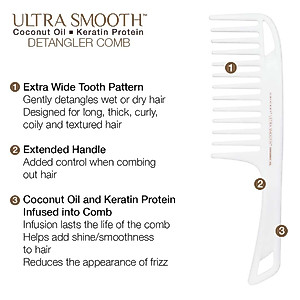 Cricket Ultra Smooth Coconut Detangler Comb – Infused with Coconut Oil & Keratin for Frizz-Free Shine, Ideal for Wet & Dry Hair, Extended Handle for Thick, Long, Curly Hair