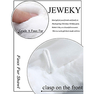 JEWEKY 1920s Bride Wedding Fur Shawls and Wraps Winter Bridal Faux Fox Fur Stoles and Scarfs for Women and Bridesmaids (A-White, US 4-14 (S-M))